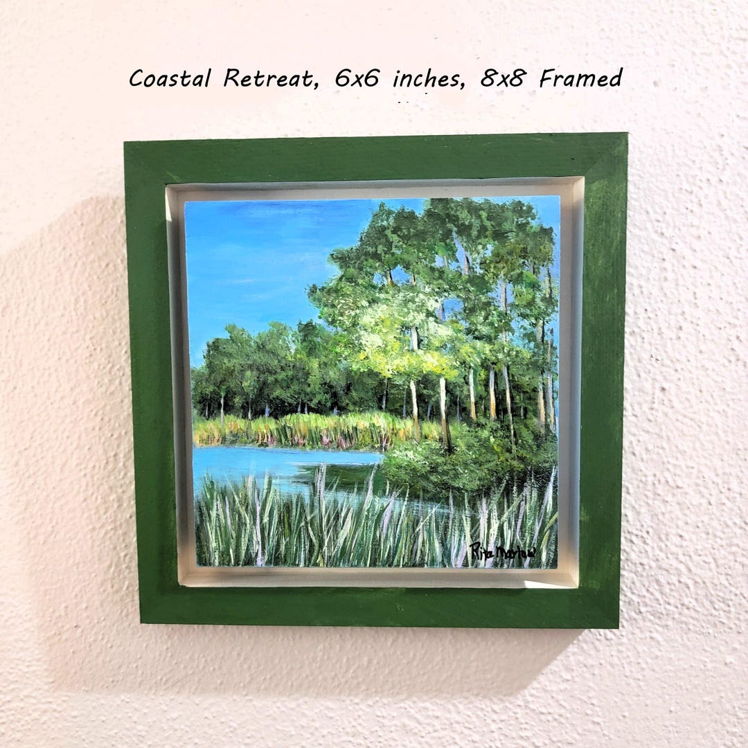 Coastal Retreat, Acrylic Painting (6x6 Inches, 8x8 Framed on Wood Panel ...