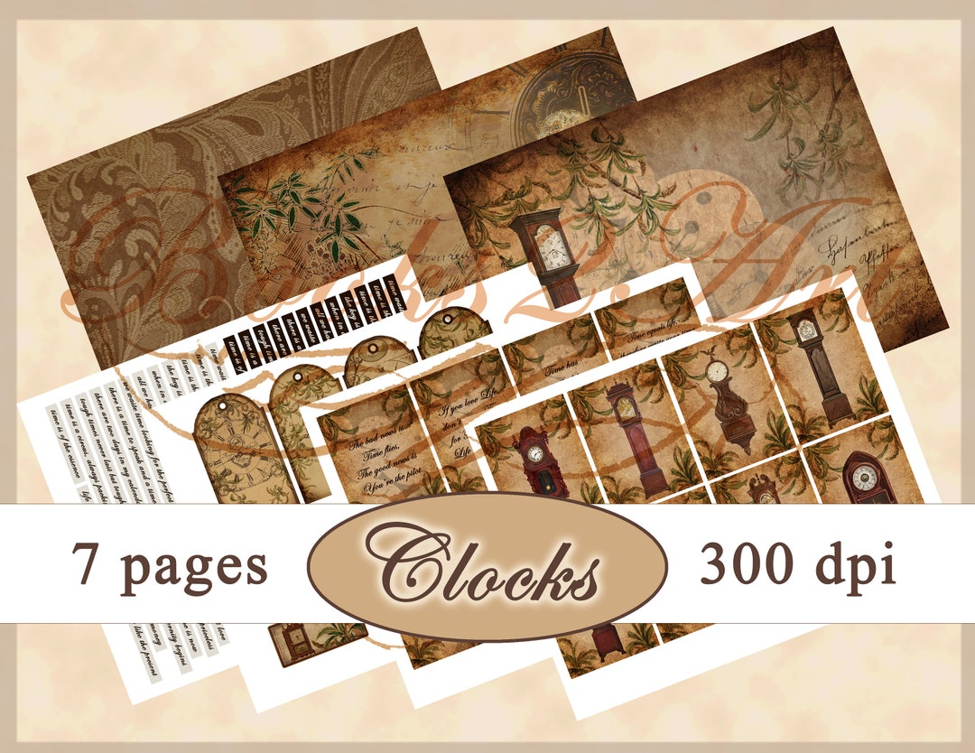 Time Clock Junk Journal Printable Digital Paper, Labels, Tags, Ephemera ...