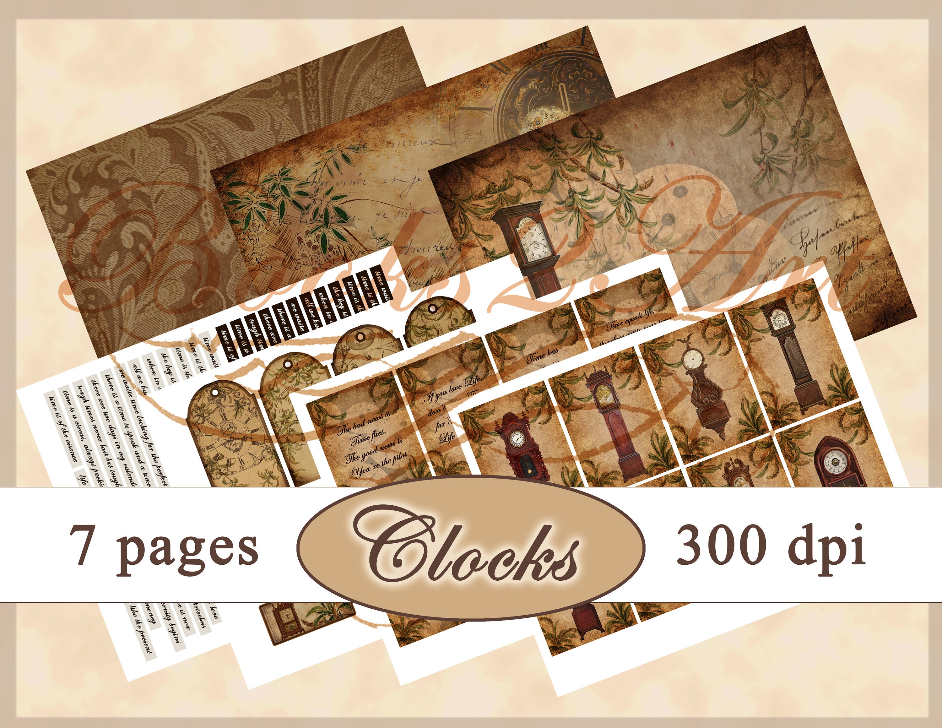 Time Clock Junk Journal Printable Digital Paper, Labels, Tags, Ephemera ...