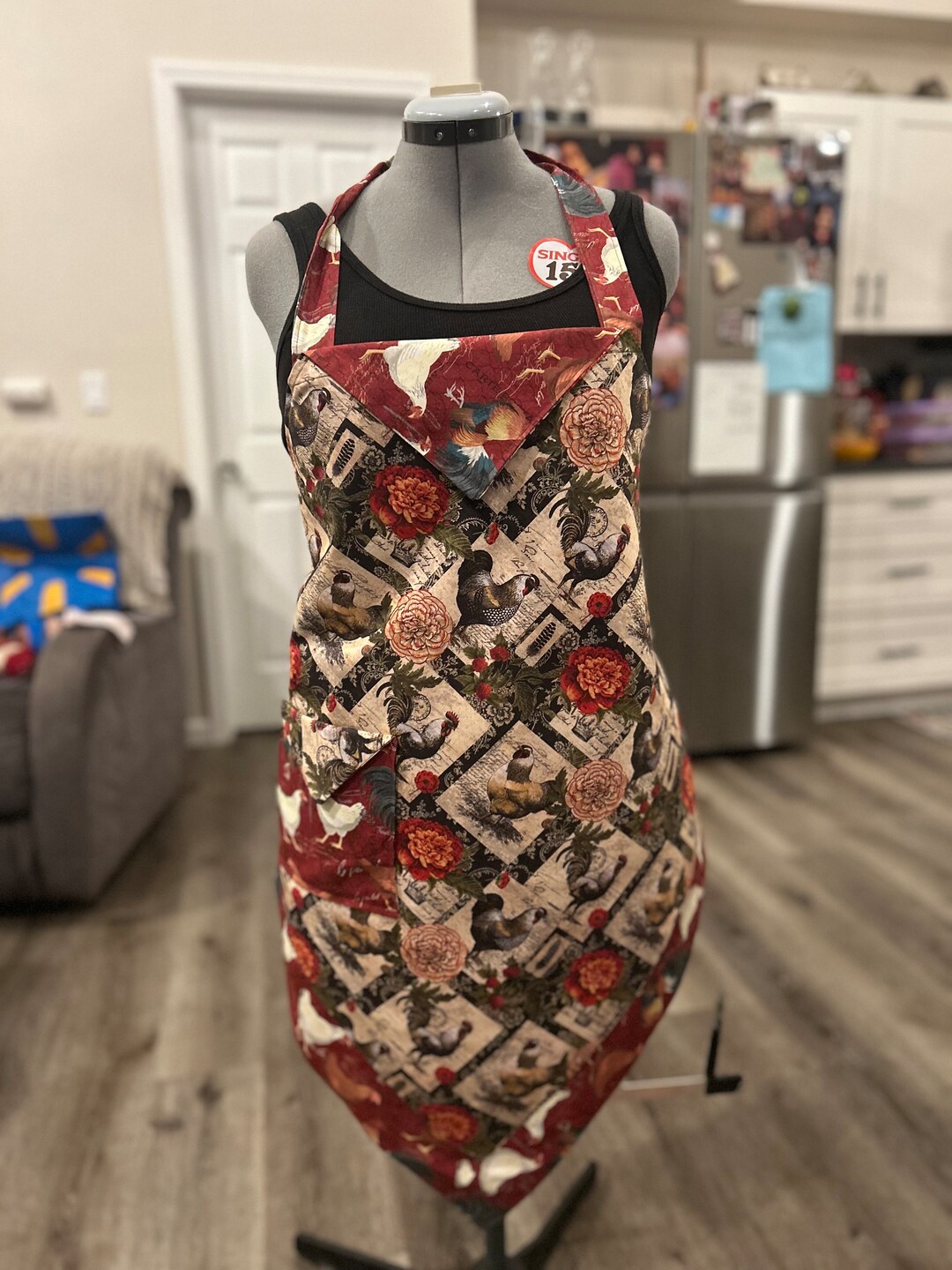 Women's Apron, Four Corners Apron, Chickens Red White, Green and Floral ...