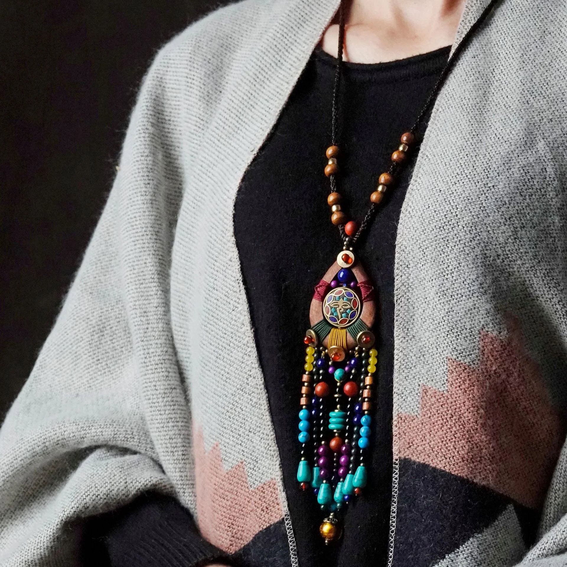Ethnic Sweater Chain Retro Tassel Bohemian Necklace Jewelry ...