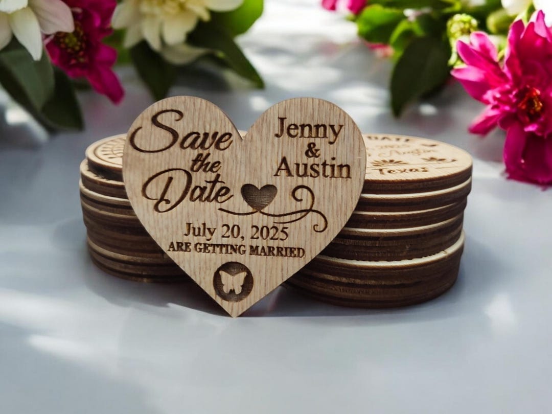 Wedding Heart Magnet, Save the Date Magnet, Custom Engraved, Custom ...