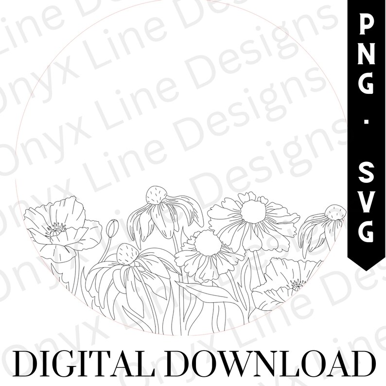 Wildflowers Svg Score SINGLE LINE Spring Floral Digital Download Round ...