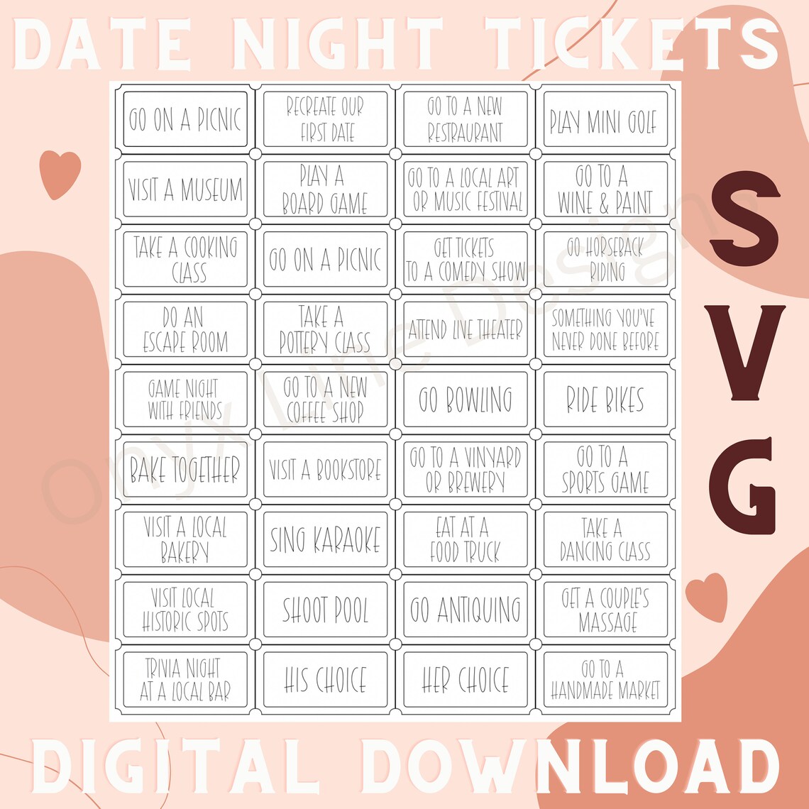 Date Night Tokens Svg Single Line Score, Couple Date Night File, Date ...