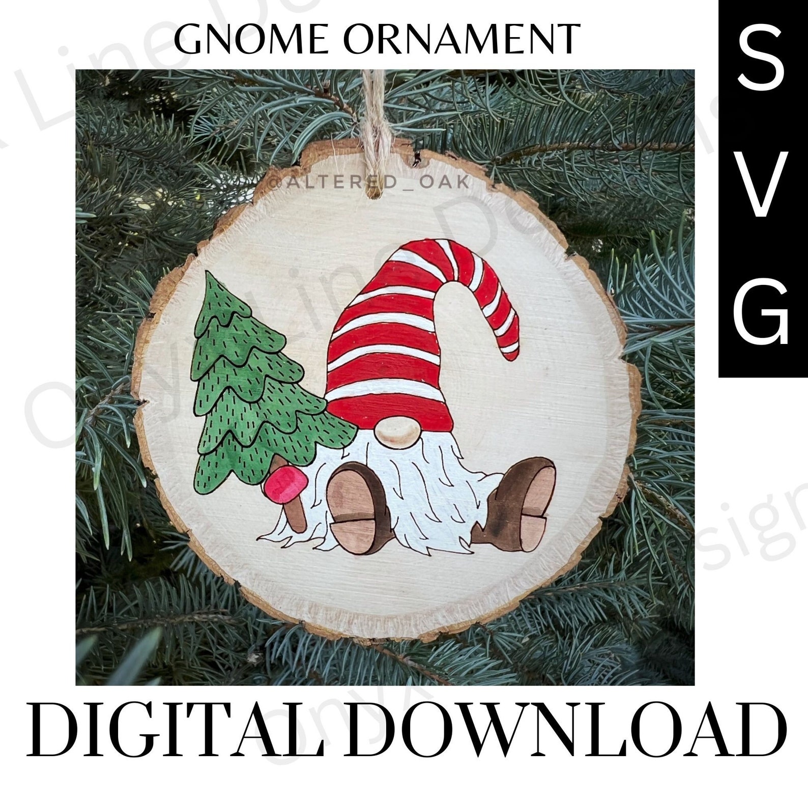 Gnome Ornament Gift Tag Single Line SVG FILE Score Laser File Glowforge ...