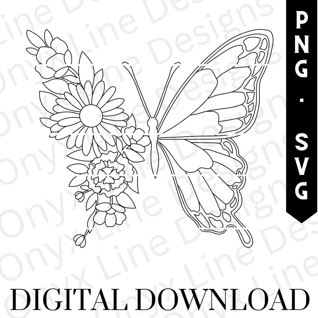 Floral Butterfly SINGLE LINE SVG Laser Shaping Score File Single Line ...