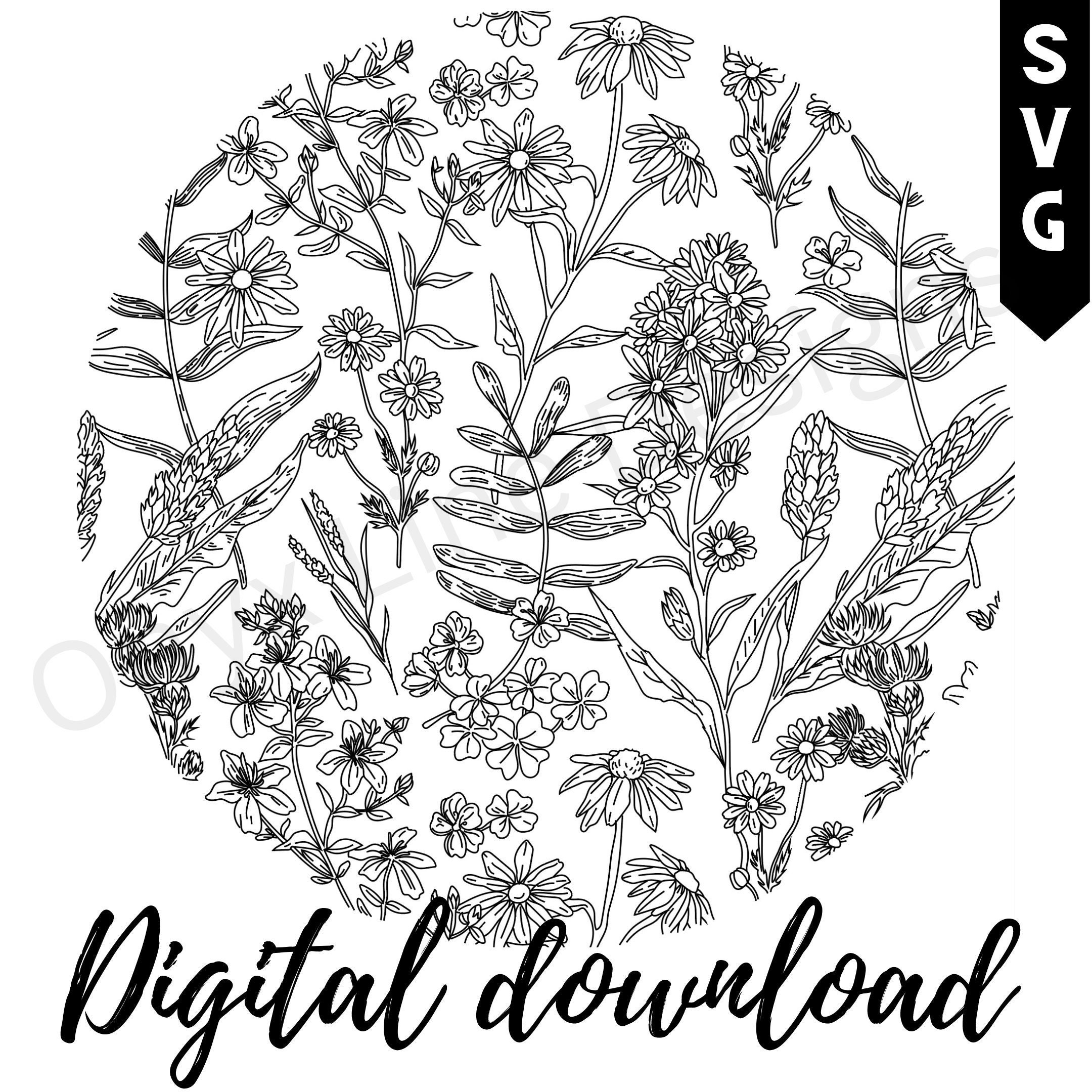 Floral Round SCORE FILE Single Line Design SVG Flower Design Art ...