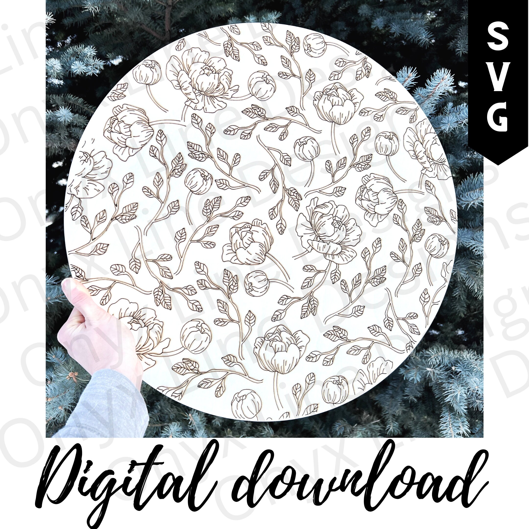 Peonies Floral Round Single Line Design SVG Flower Design Art Pattern ...