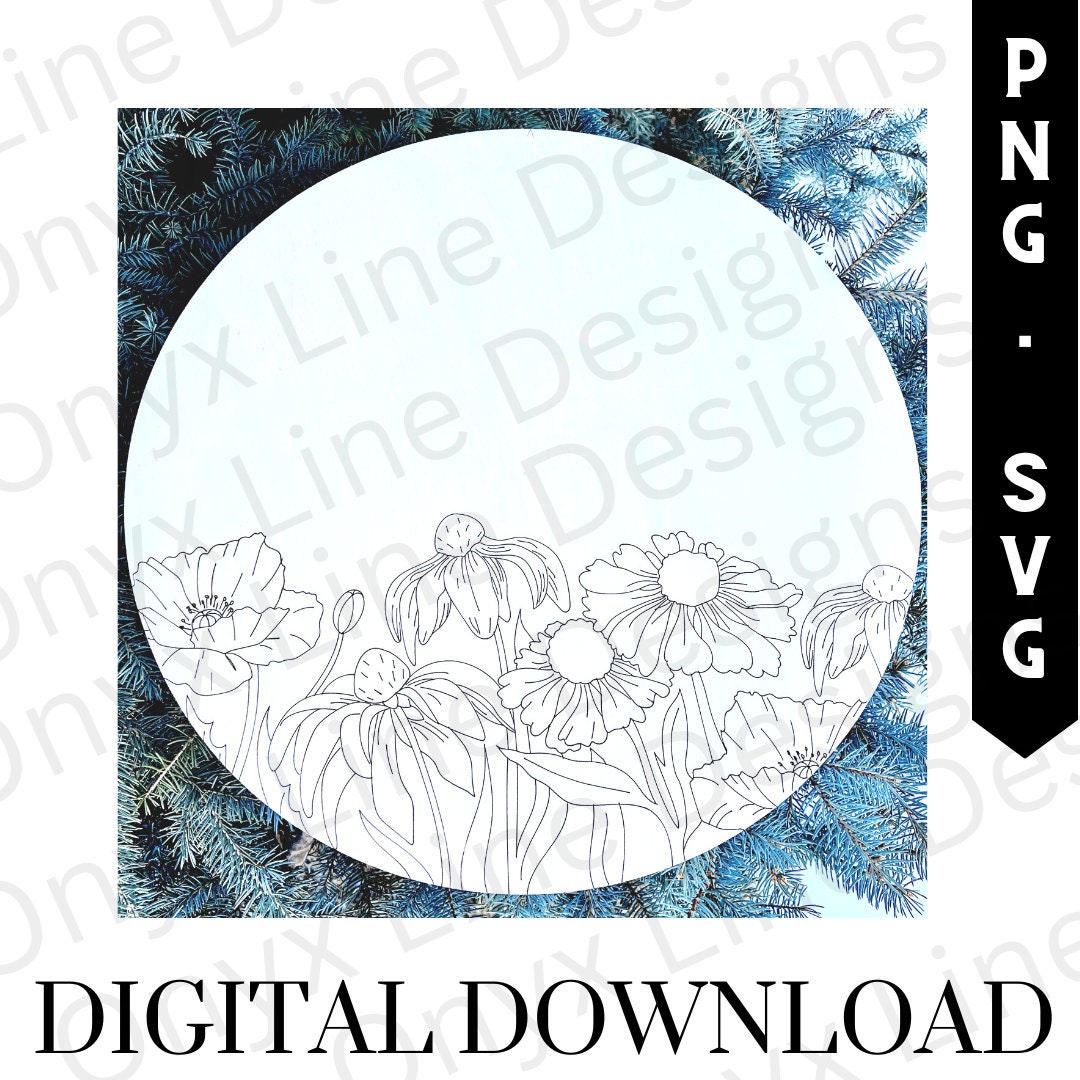 Wildflowers Svg Score SINGLE LINE Spring Floral Digital Download Round ...