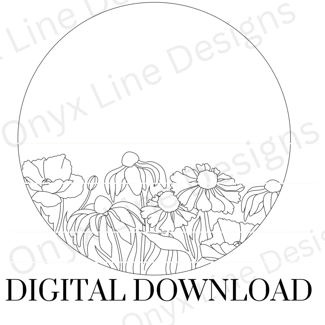 Wildflowers Svg Score SINGLE LINE Spring Floral Digital Download Round ...