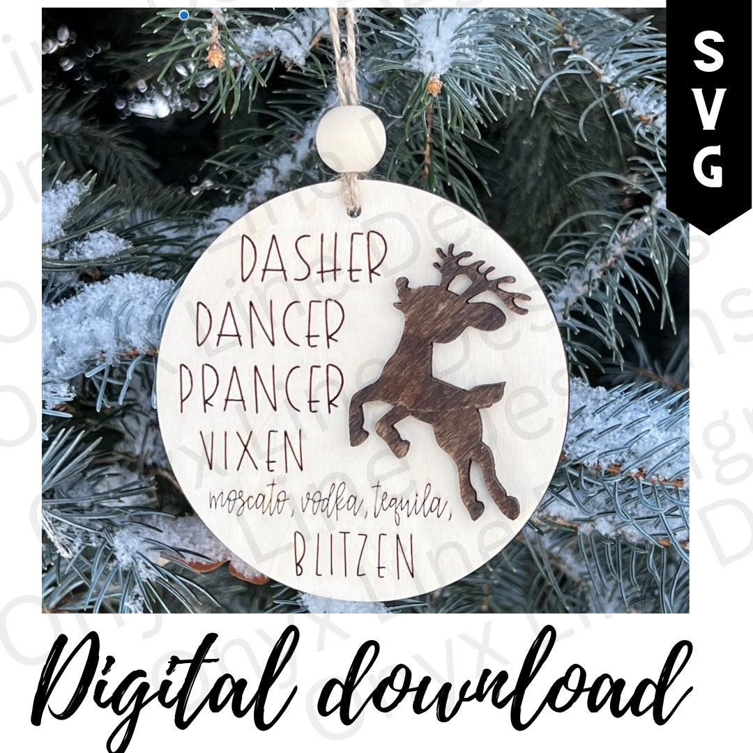 Blitzen Funny Ornament SVG SINGLE LINE Font Reindeer Ornament Digital ...