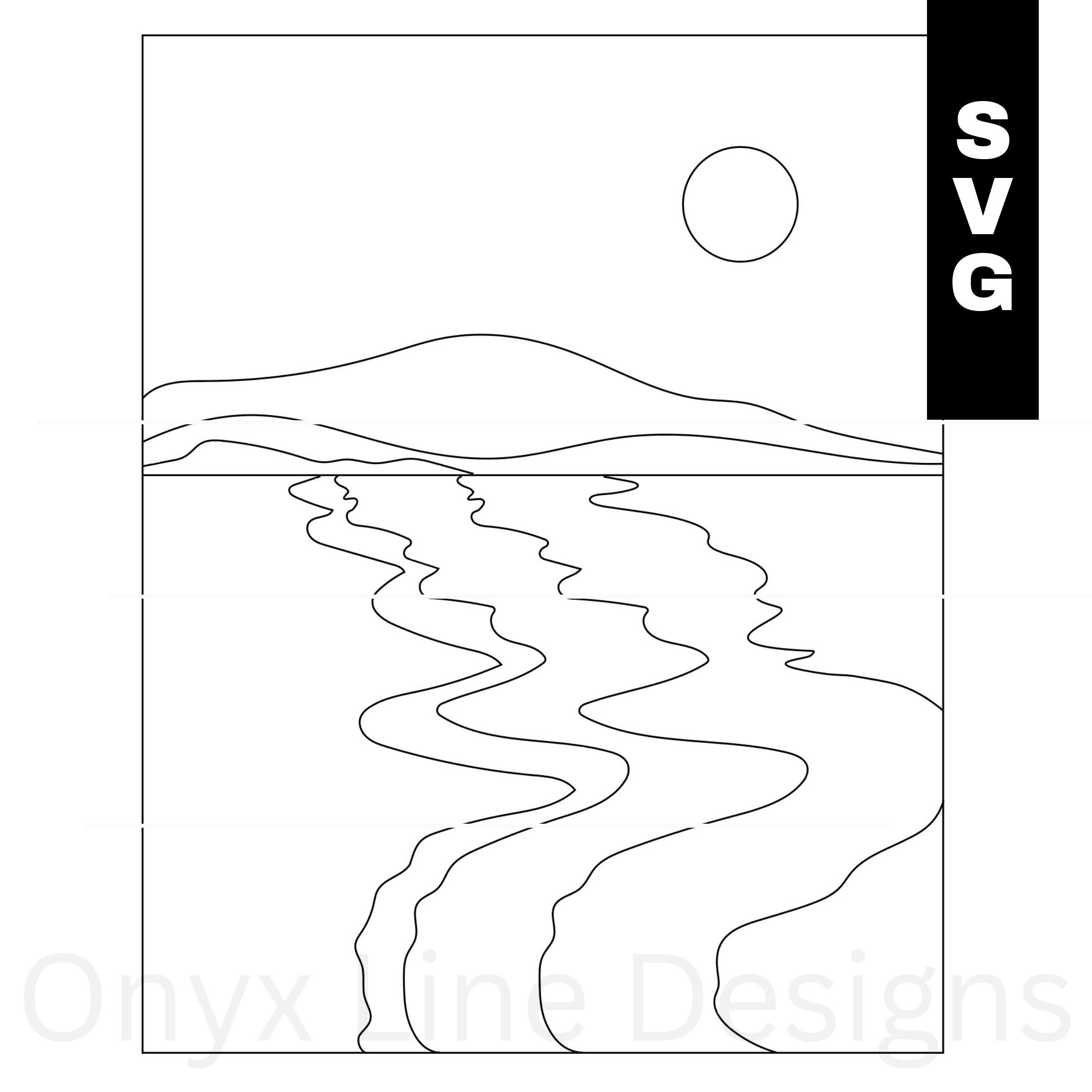 Ocean Mountains Landscape SINGLE LINE Svg Cut File Shaping Boho ...