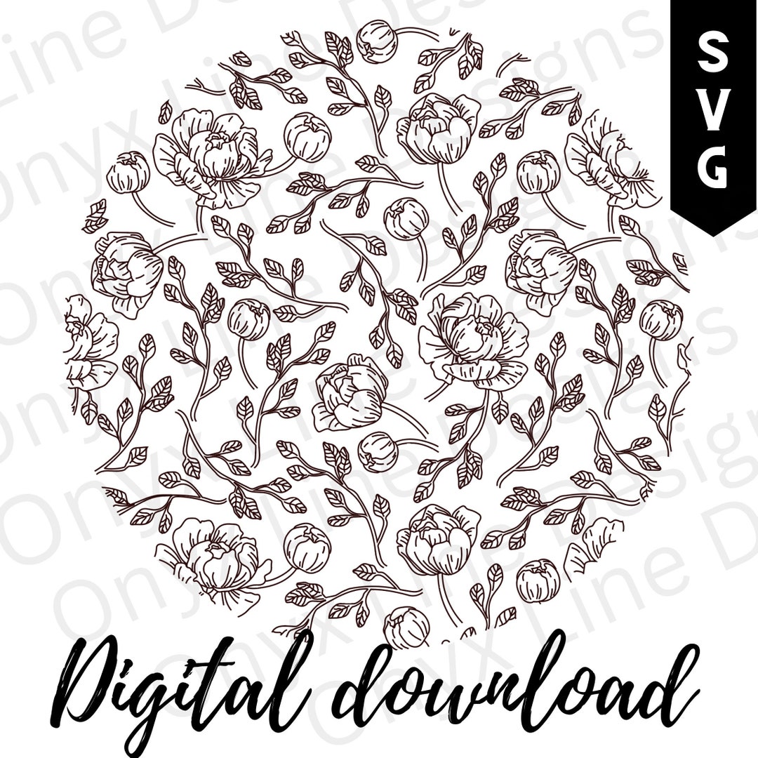 Peonies Floral Round Single Line Design SVG Flower Design Art Pattern ...