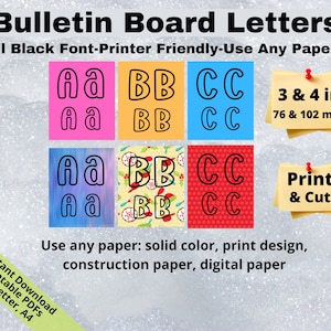 Bulletin Board Letters PRINTABLES, 3in + 4 Inches, Bunting Banner ...
