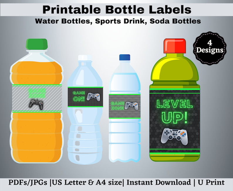 Gamer Party Water Bottle Label Printable, Video Game Party Gaming ...