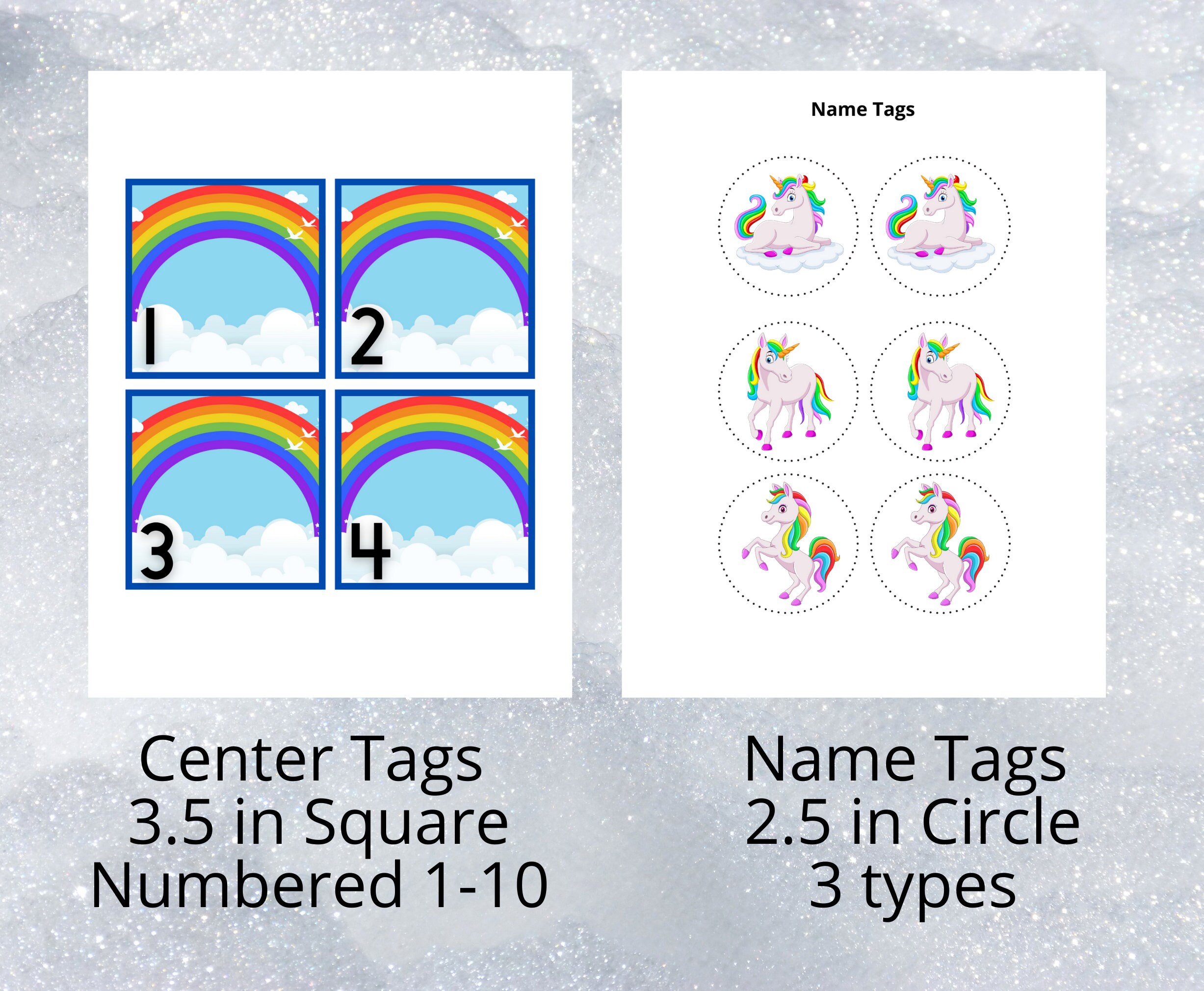 Center Tags Rainbow Unicorn Printable Classroom Label Tag Decor Child ...