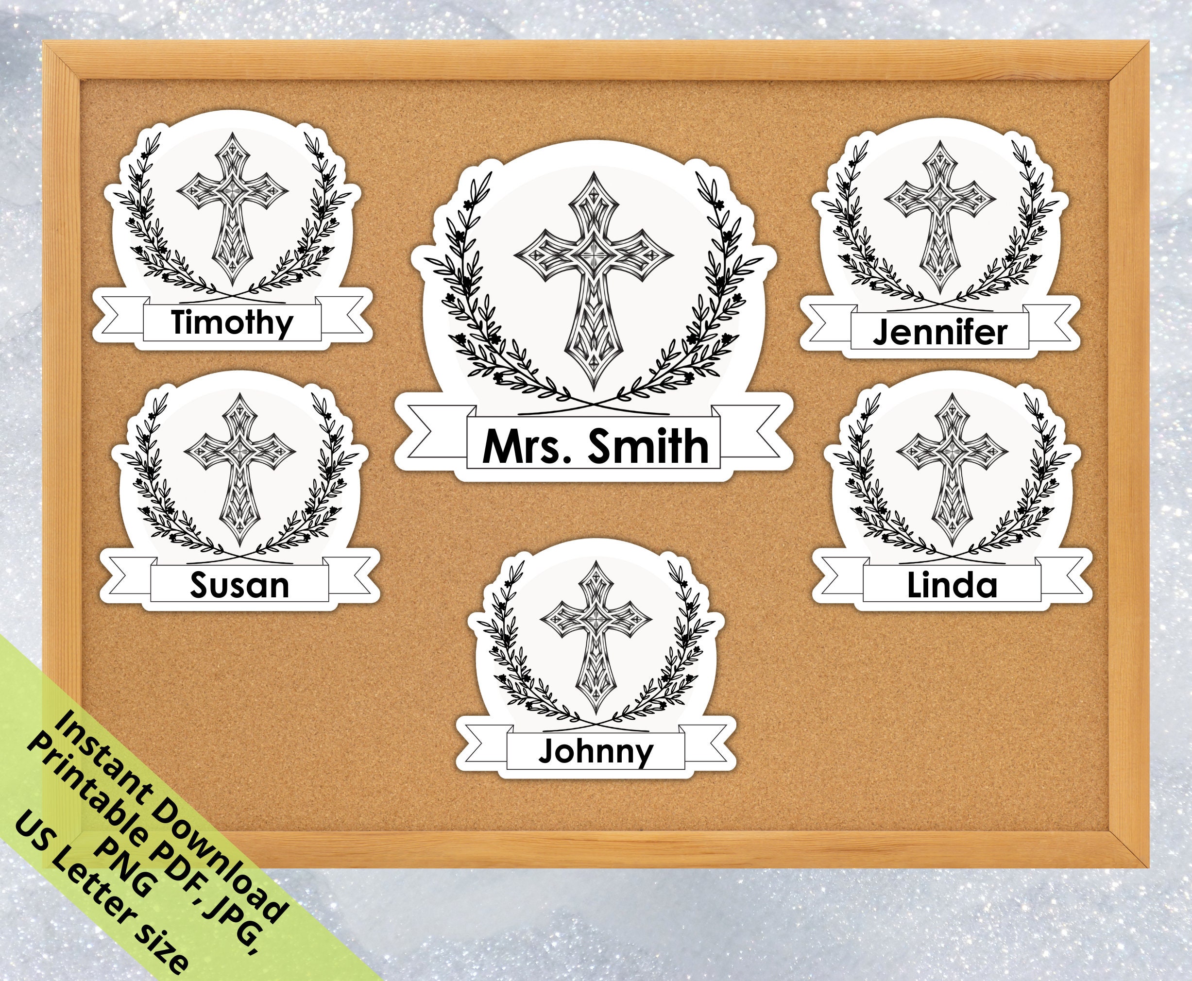 Cross Religious Church, Editable Student Name Tags PRINTABLES ...