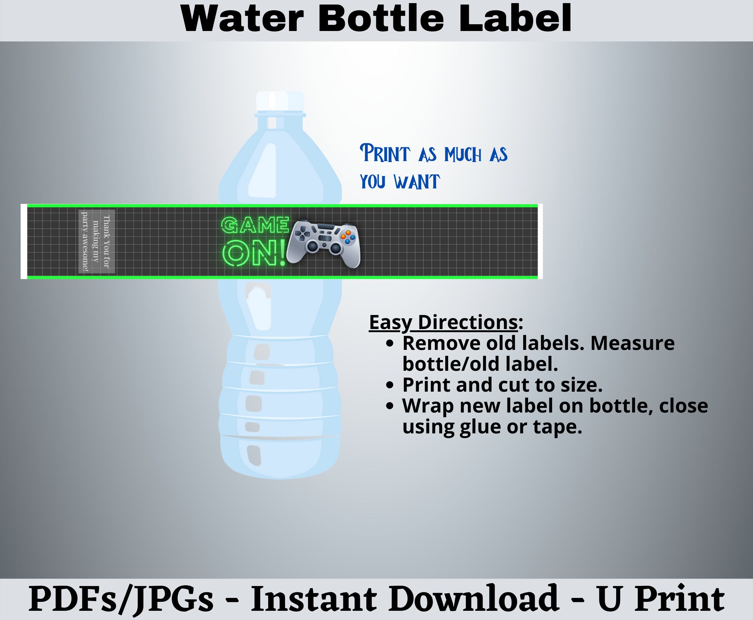 Gamer Party Water Bottle Label Printable, Video Game Party Gaming ...