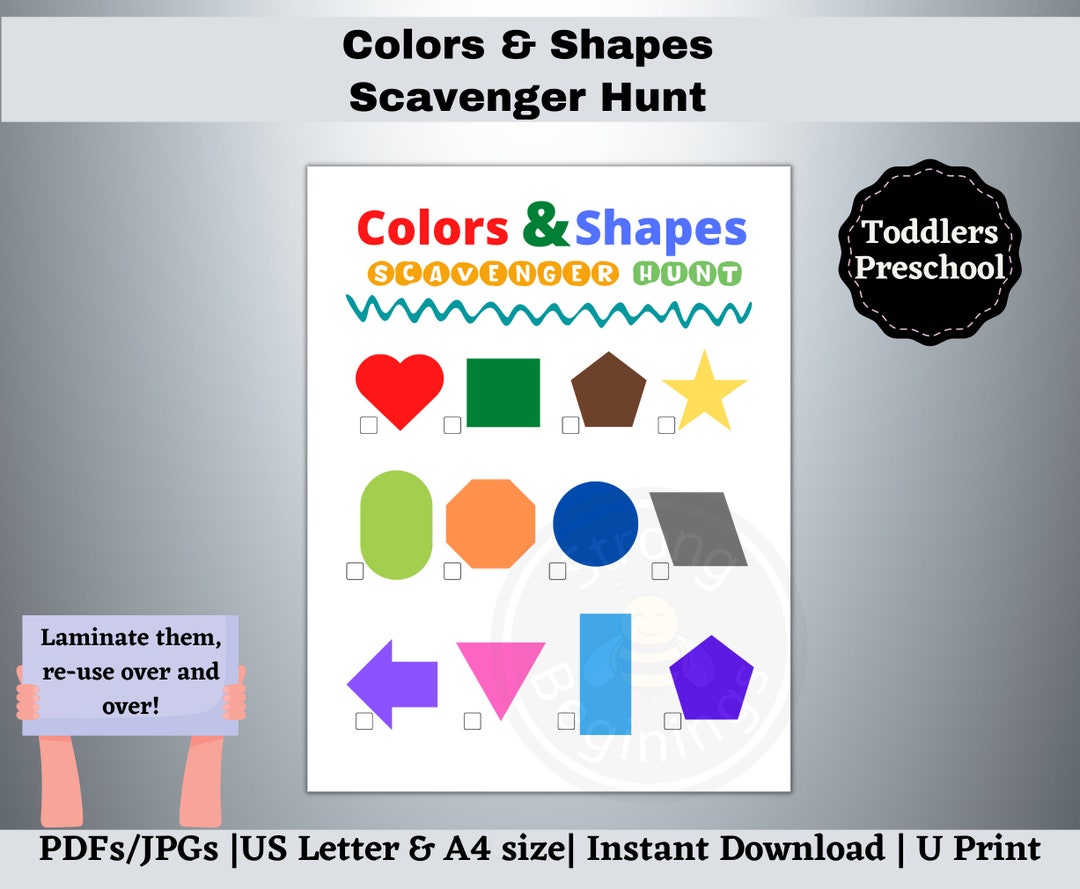 Colors & Shapes Scavenger Hunt Printable: Toddler Learning Game (PDF ...