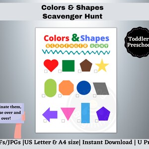 Colors & Shapes Scavenger Hunt for Kids PRINTABLES, Games for Toddlers ...