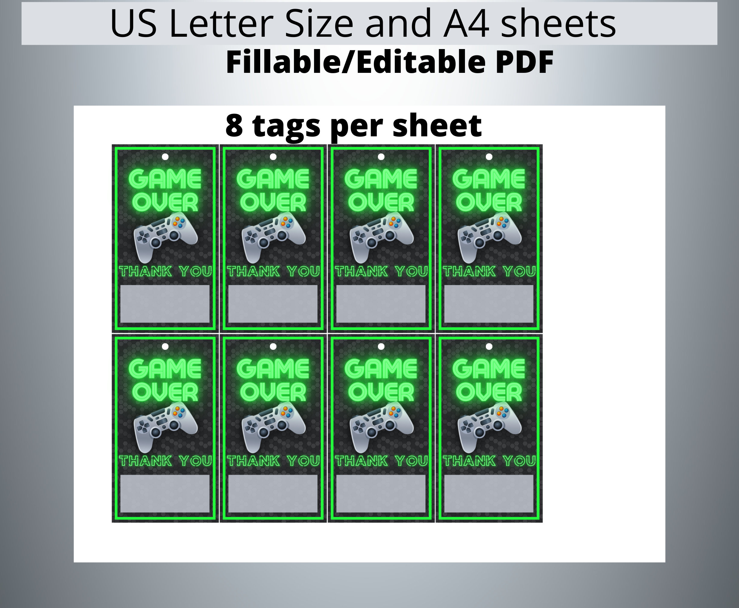 Gamer Party Thank You Card: Editable Video Game Tag (PDF) - Etsy