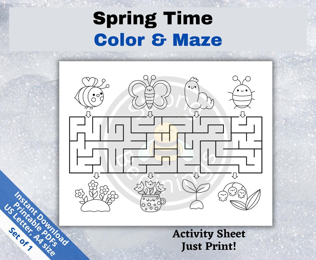 Coloring Activity Maze, Spring, Flowers, Butterfly, Activity Sheet ...