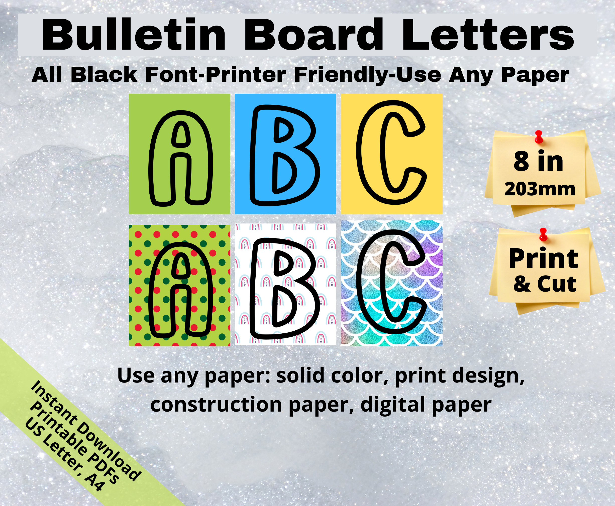 Bulletin Board Letters PRINTABLES, 8 Inches, Bunting Banner, Poster ...