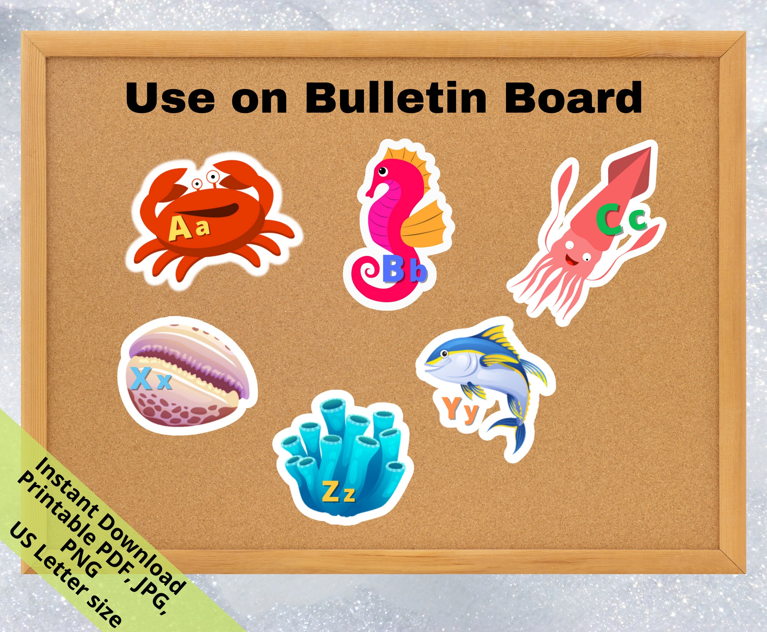 Sea Creatures Alphabets, Bulletin Board, Memory Cards, Bunting Letters ...