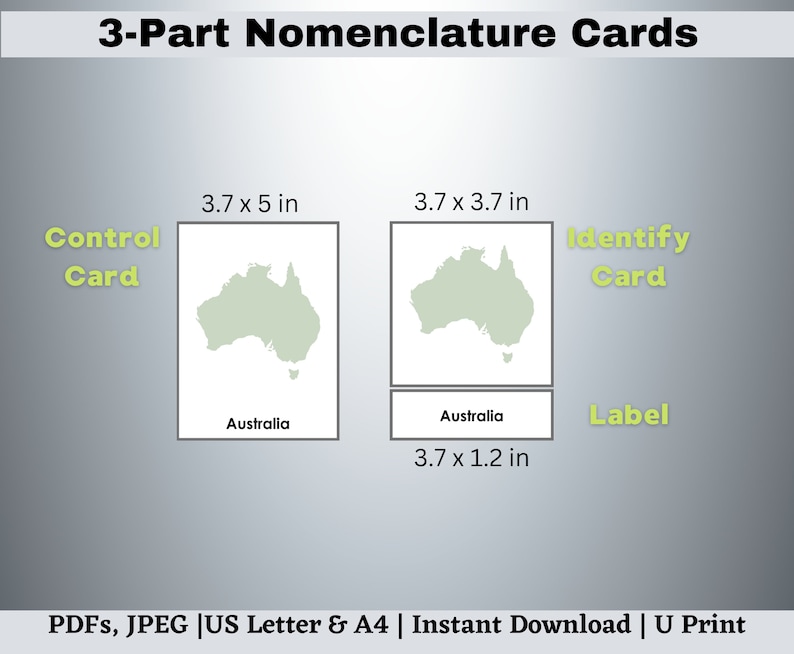 Continents and Oceans Montessori Cards: Printable Geography Flashcards ...