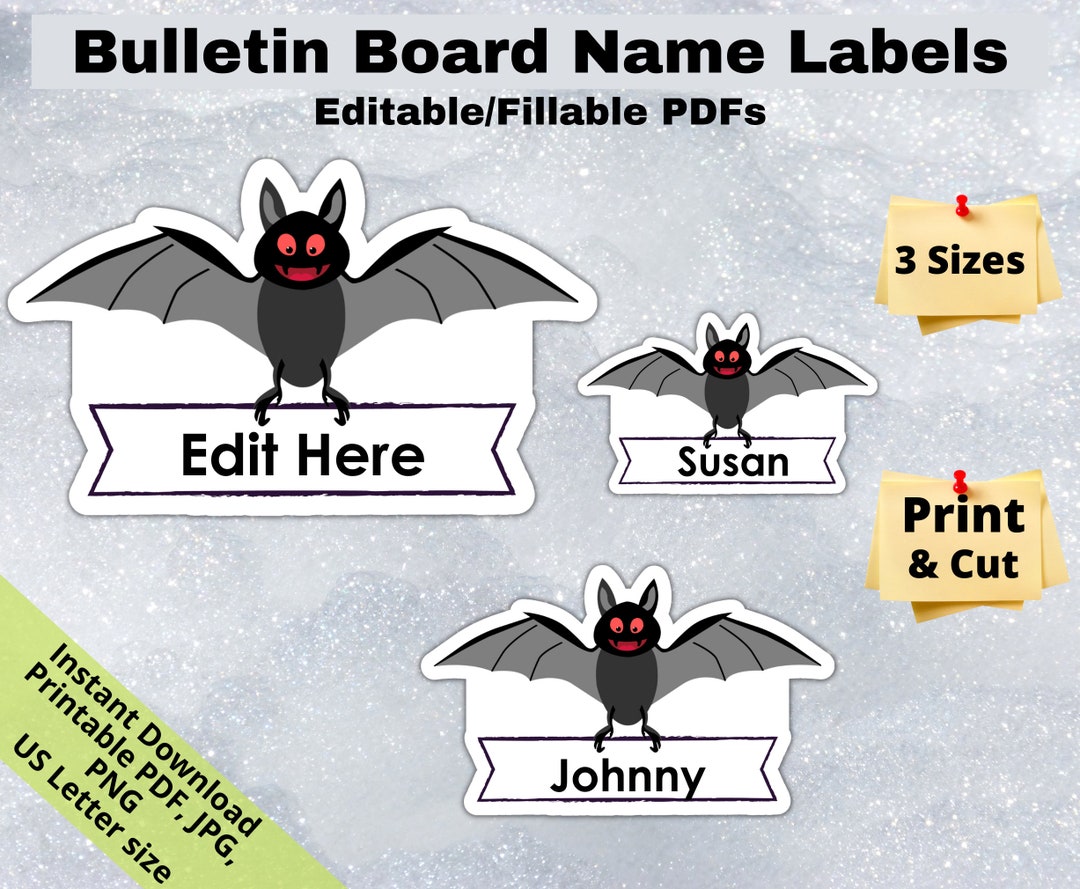 Editable Student Name Tags PRINTABLES Bat Halloween - Etsy
