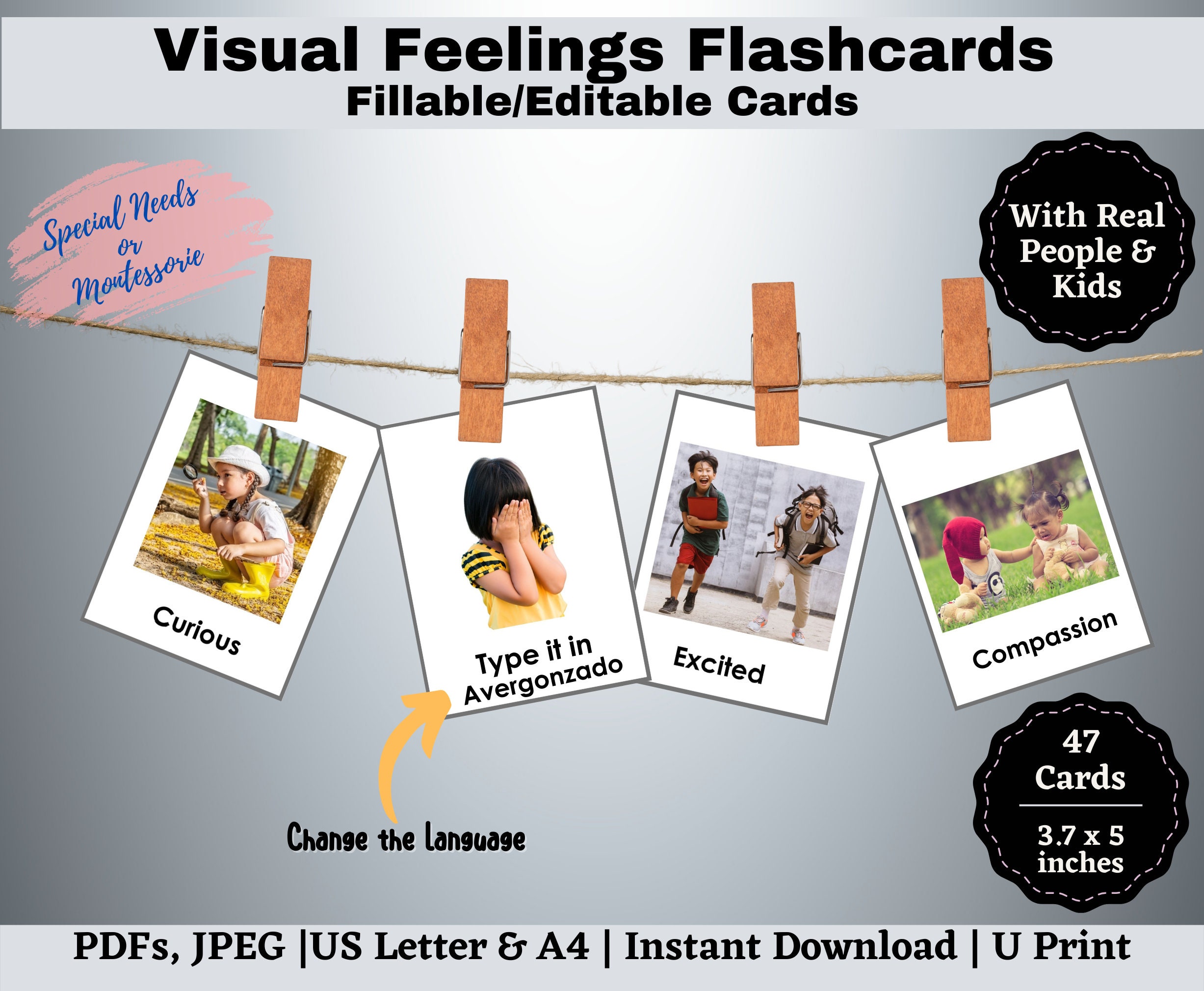 Visual Emotions Flashcards PRINTABLES, Feelings Cards With Real People ...