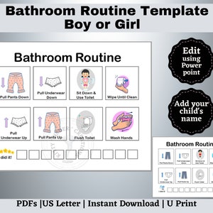 Bathroom Routine Reward Chart for Boy Girl Kids, Personalize PRINTABLE ...