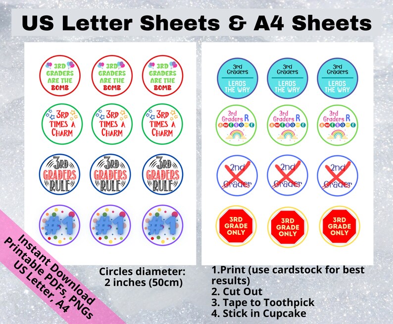 PRINTABLE Cupcake Topper, 3rd Grade Social, 3rd Grade Party, Class ...