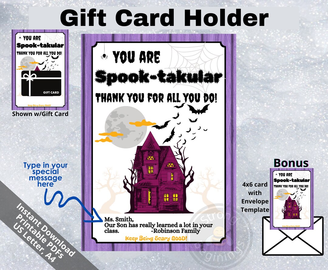 You Are Spooktacular Gift Card Holder, PRINTABLE Teacher Thank You Gift ...
