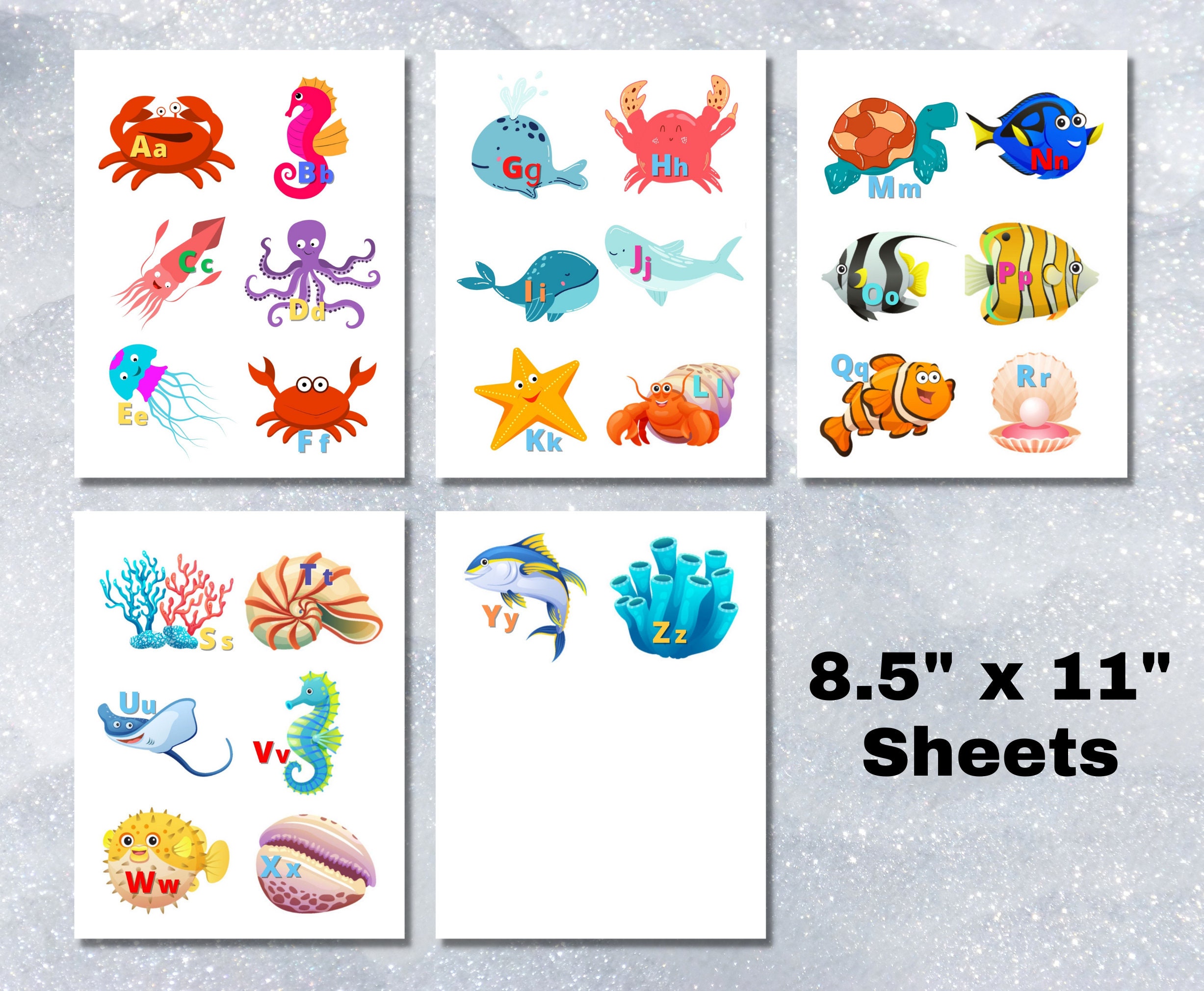 Sea Creatures Alphabets, Bulletin Board, Memory Cards, Bunting Letters ...