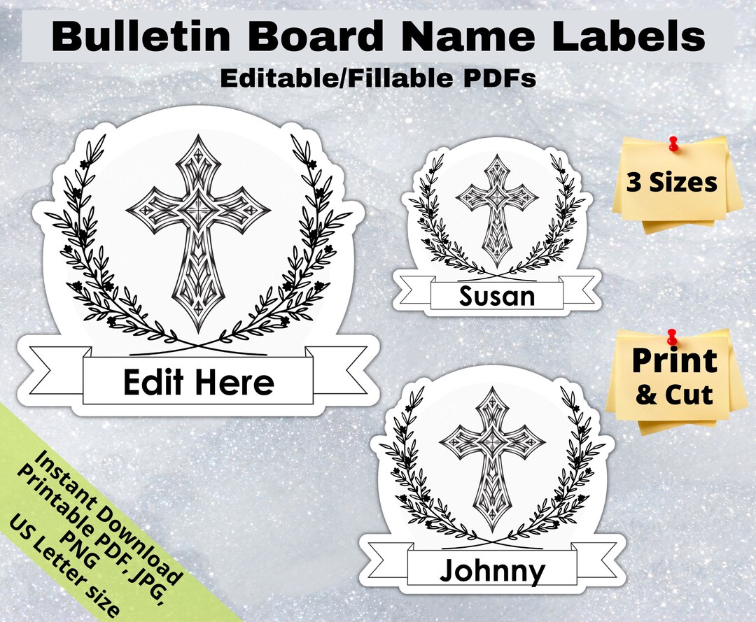 Cross Religious Church, Editable Student Name Tags PRINTABLES ...
