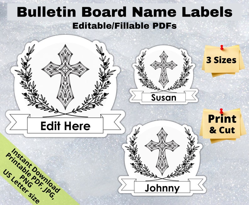 Cross Religious Church, Editable Student Name Tags PRINTABLES ...