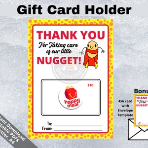 PRINTABLE Chicken Nugget Gift Card Holder, Teacher Thank You, Teacher ...