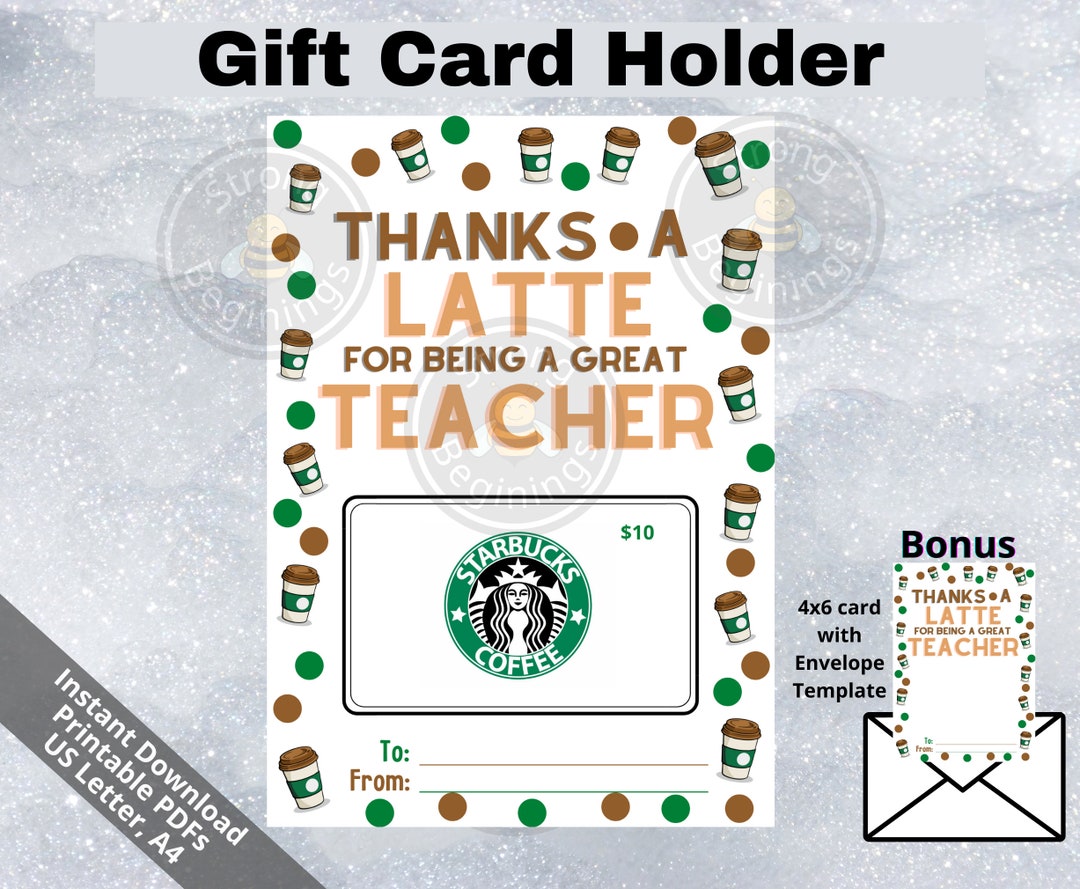 PRINTABLE Thanks a Latte Gift Card Holder, Teacher Thank You, Teacher ...