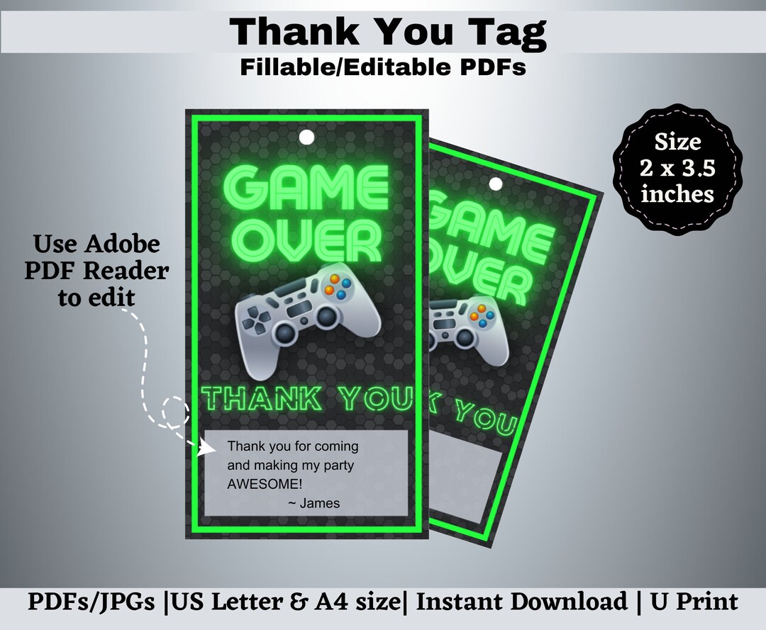 Gamer Party Thank You Card Printable, Video Game Truck Party, Editable ...