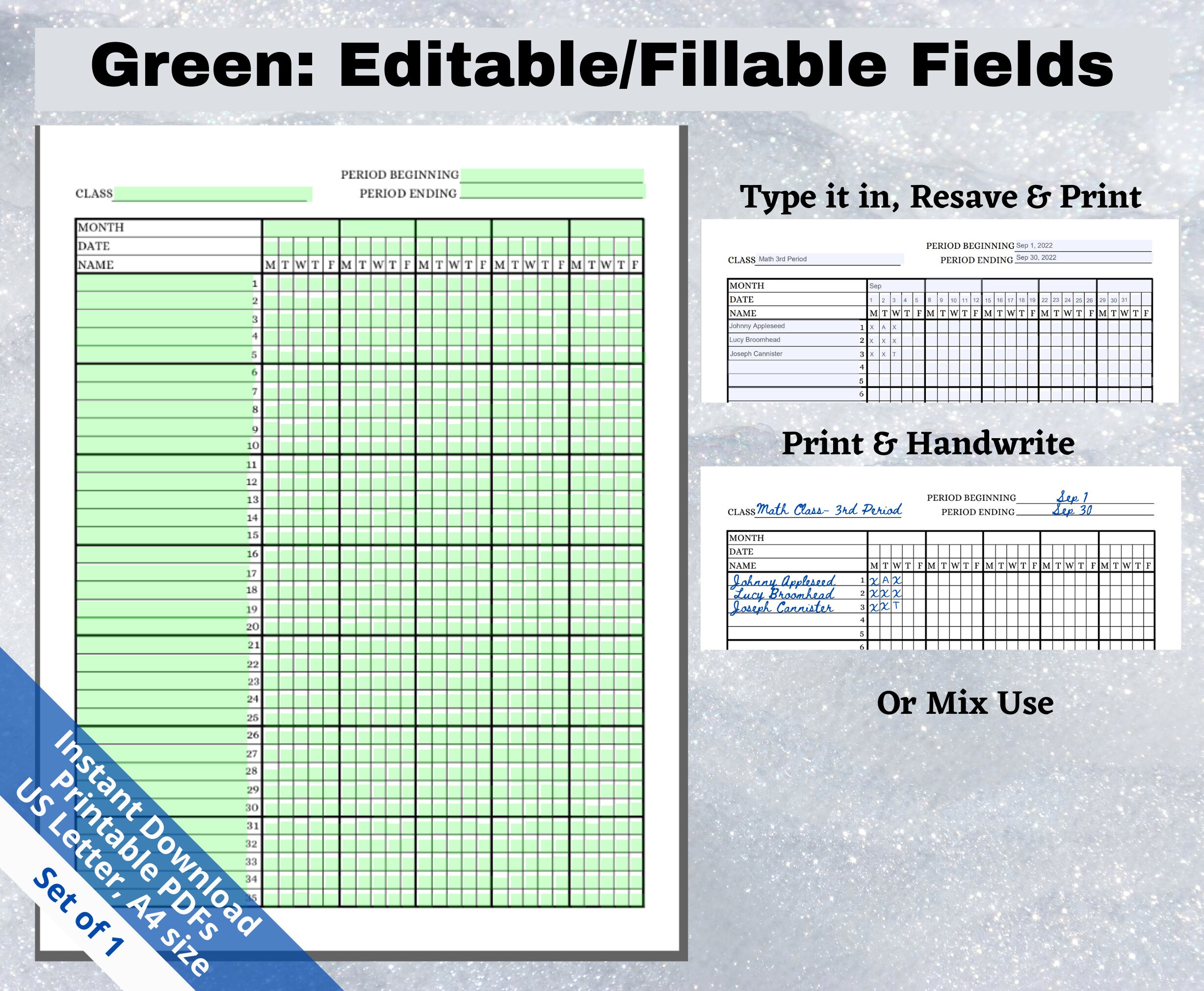 Printable Class Record PDF, Editable Attendance Log, Fillable ...