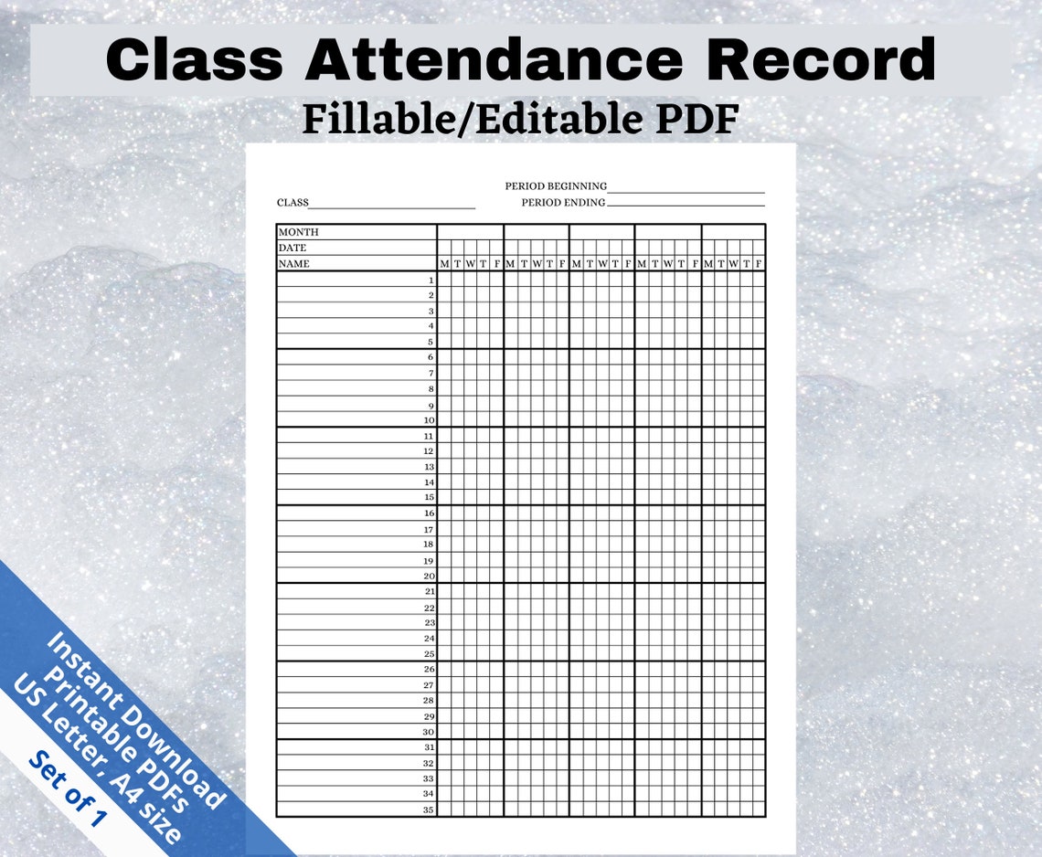 Printable Class Record PDF, Editable Attendance Log, Fillable ...