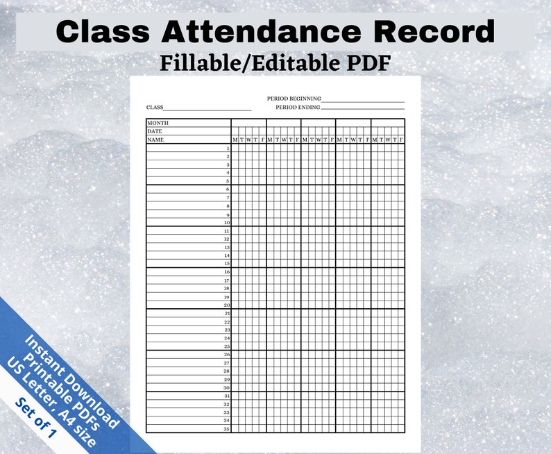 Printable Class Record PDF, Editable Attendance Log, Fillable ...