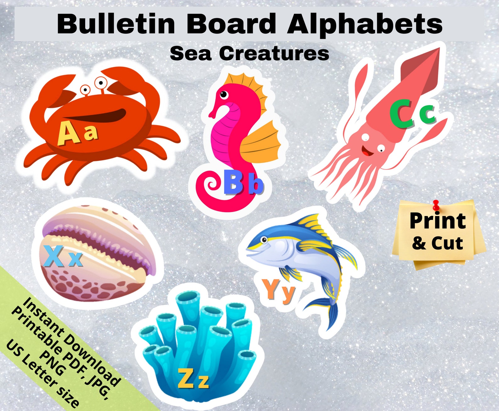 Sea Creatures Alphabets Bulletin Board Memory Cards Bunting - Etsy
