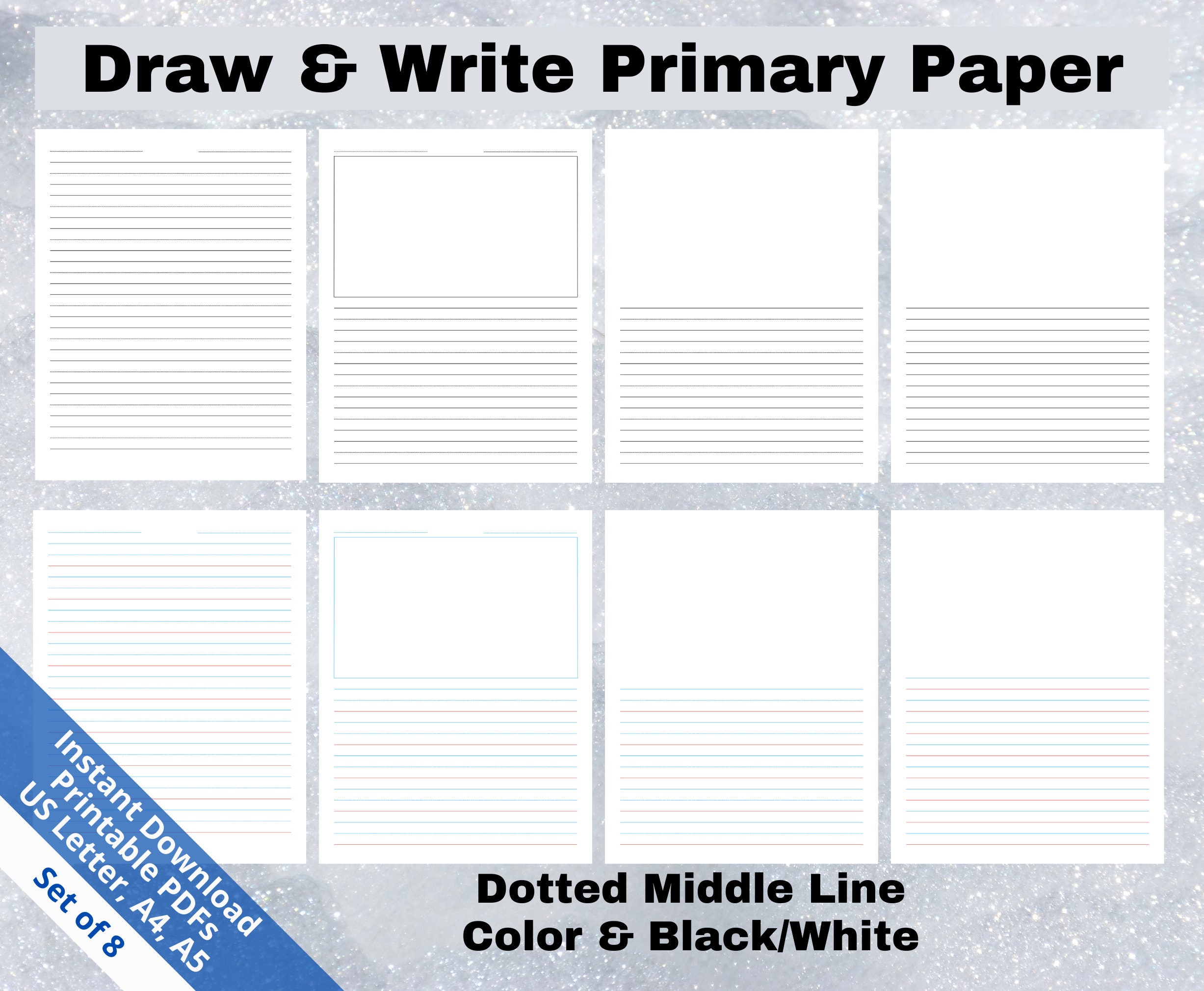Printable Draw and Write PDF, Primary Writing Paper, Digital Lined ...