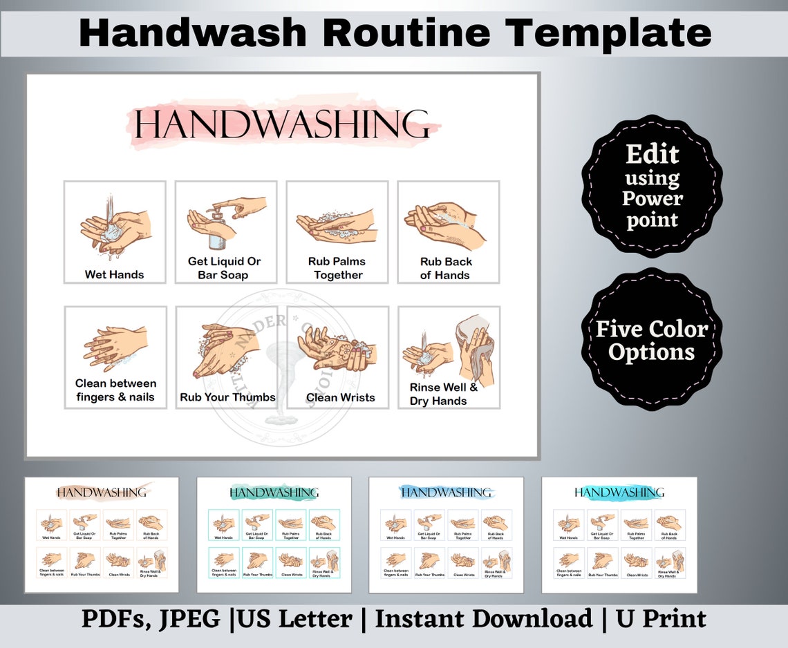 Visual Handwashing Sign PRINTABLE, Handwashing Classroom Template Chart ...