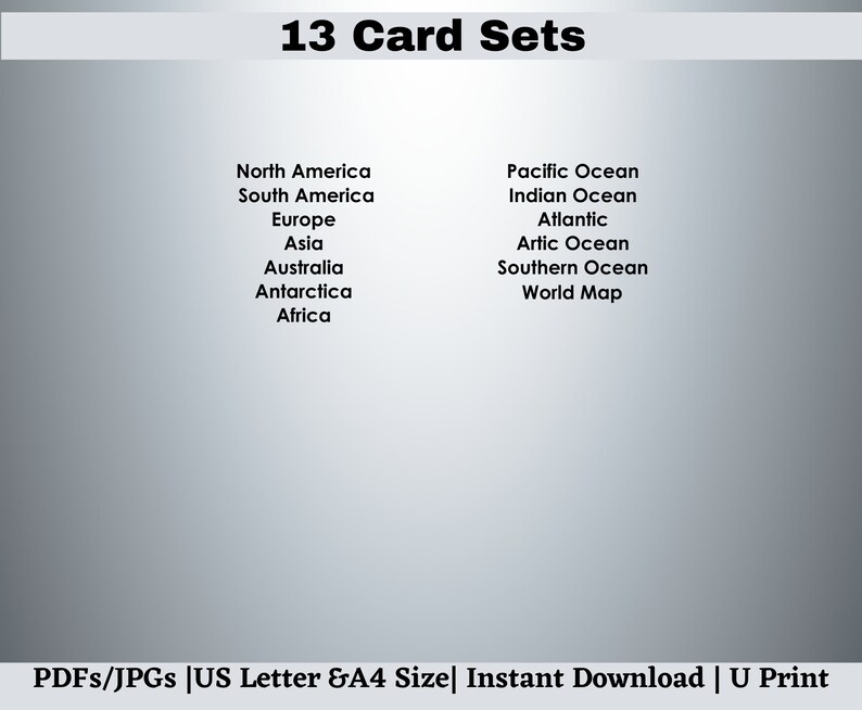 Continents and Oceans Montessori Cards: Printable Geography Flashcards ...