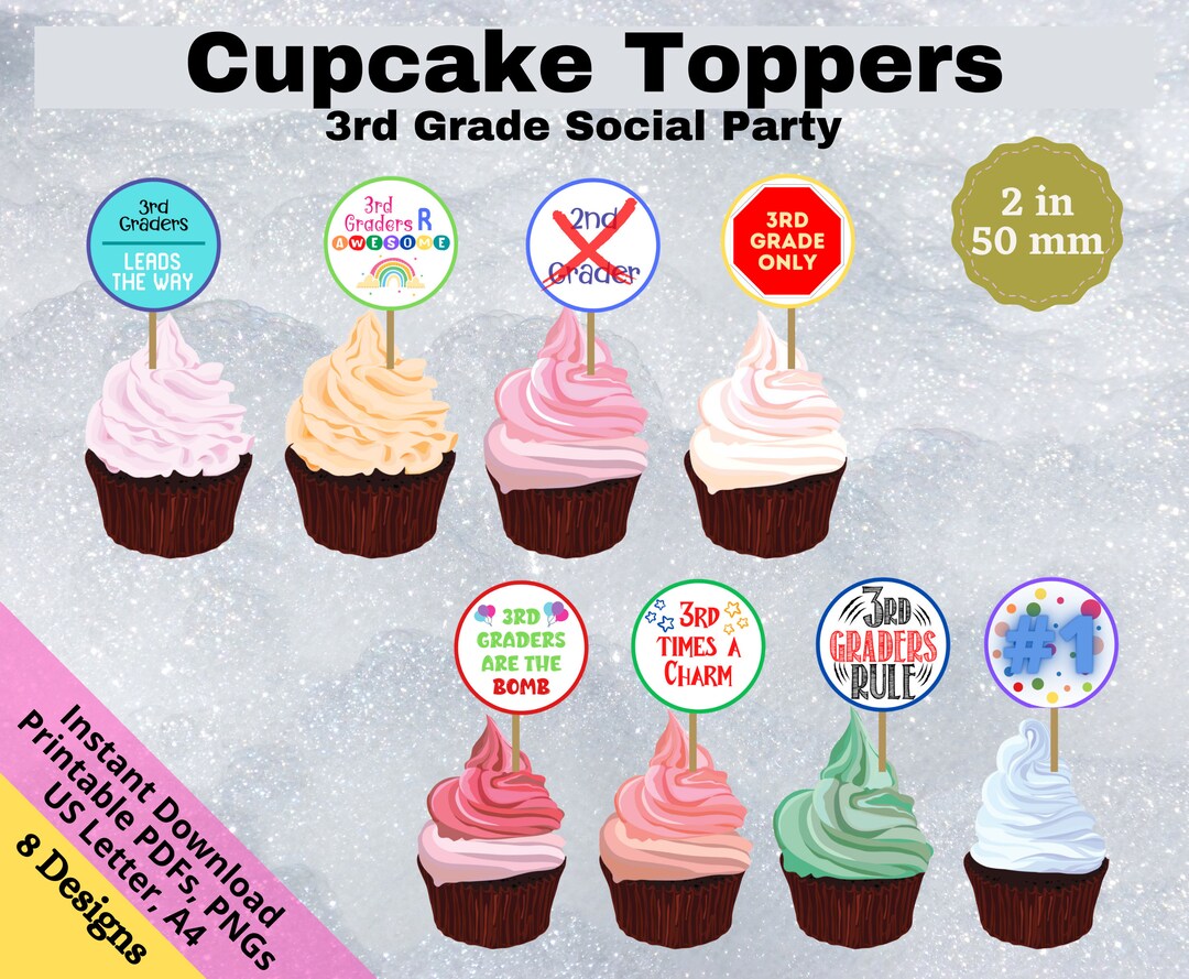PRINTABLE Cupcake Topper, 3rd Grade Social, 3rd Grade Party, Class ...