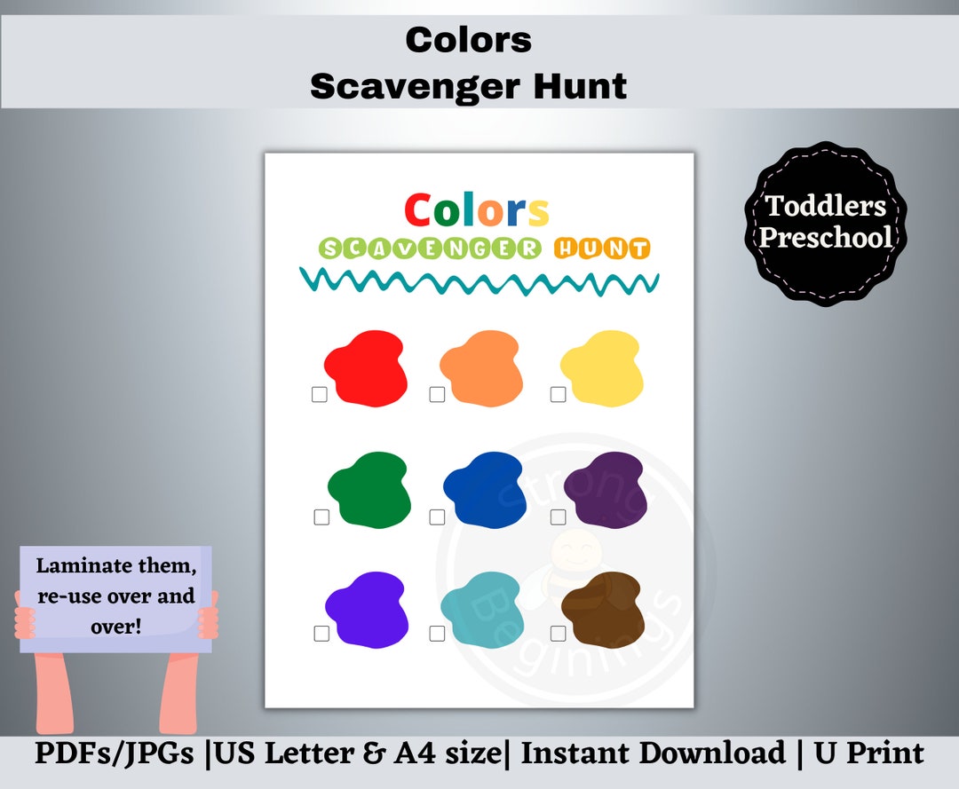 Colors Scavenger Hunt for Kids PRINTABLES, Games for Toddlers Preschool ...