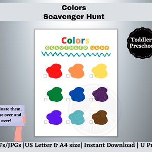 Colors Scavenger Hunt for Kids PRINTABLES Games for Toddlers - Etsy